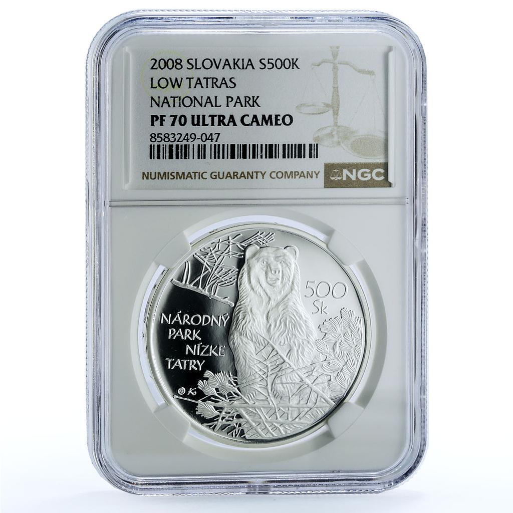 Slovakia 500 korun Low Tatras Bear KM-106 Flora Fauna PF 70 NGC silver ...